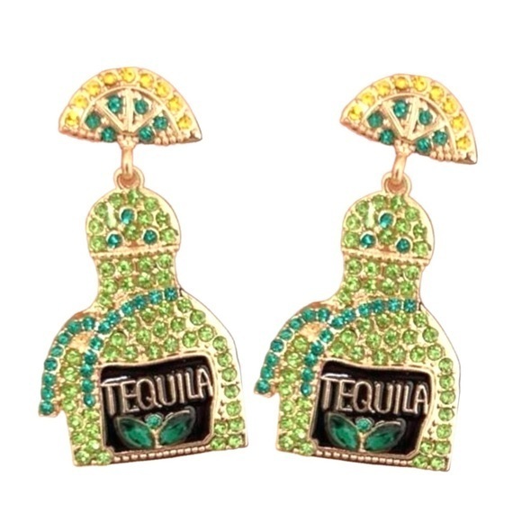 Jewelry | Rhinestone Tequila Drop Earrings Green Bling | Poshmark